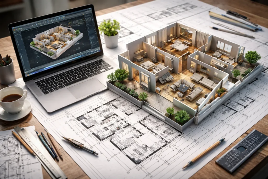 2D to 3D Floor Plan Conversion in AutoCAD | UK & USA Architects